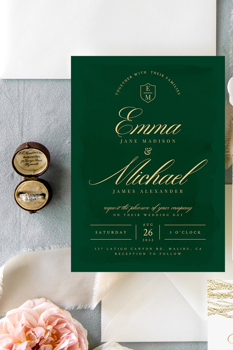 Green and Gold Wedding Invitation Suite Emerald Green - Etsy