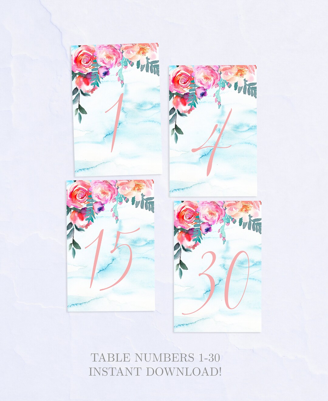 Watercolor Table Numbers 1-30, Floral, Boho, Garden Weddings, Printable ...
