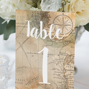 Editable Travel-theme Table Numbers Template, Vintage Map, Instant ...