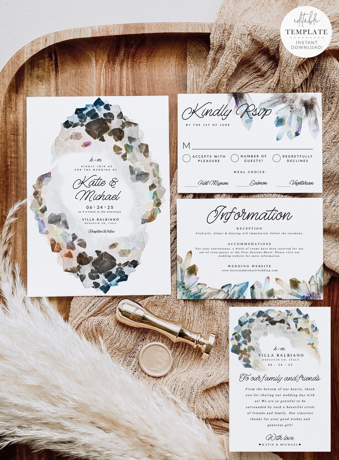 Geode Wedding Invitation Suite, Editable Template, Printable, Instant ...