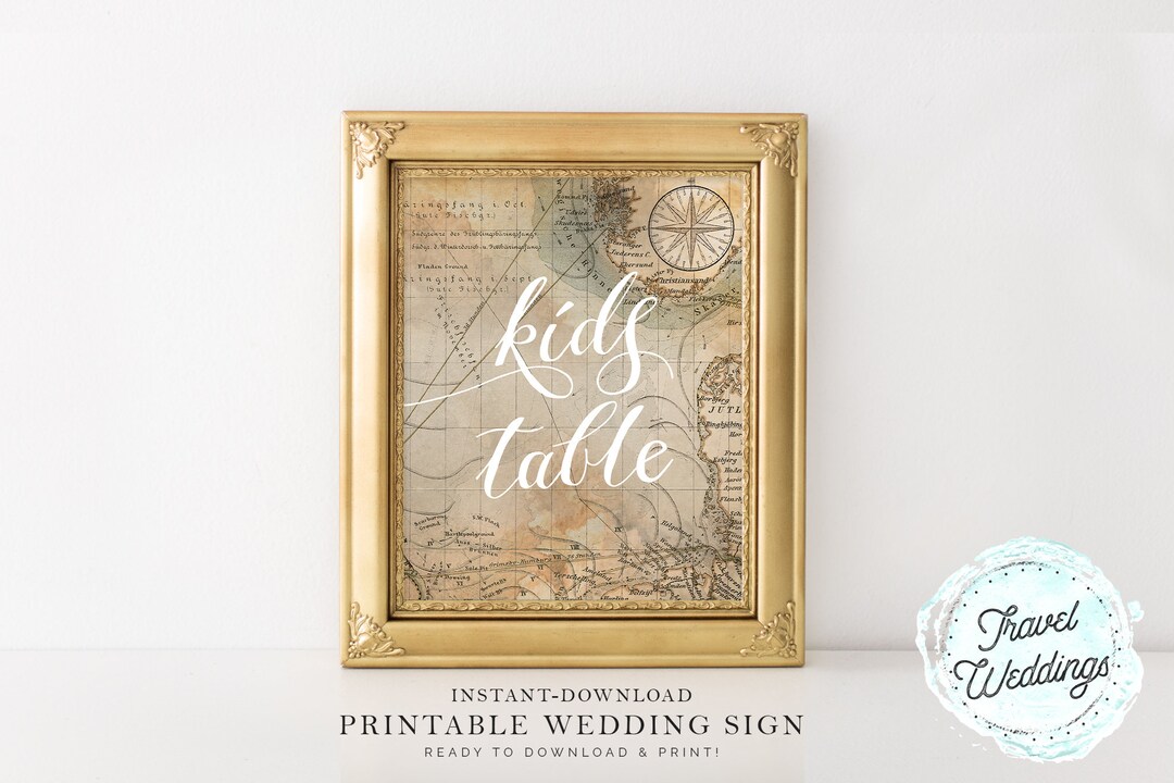 Wedding "kids Table" Sign, Printable, Vintage Map Travel Theme, Instant ...