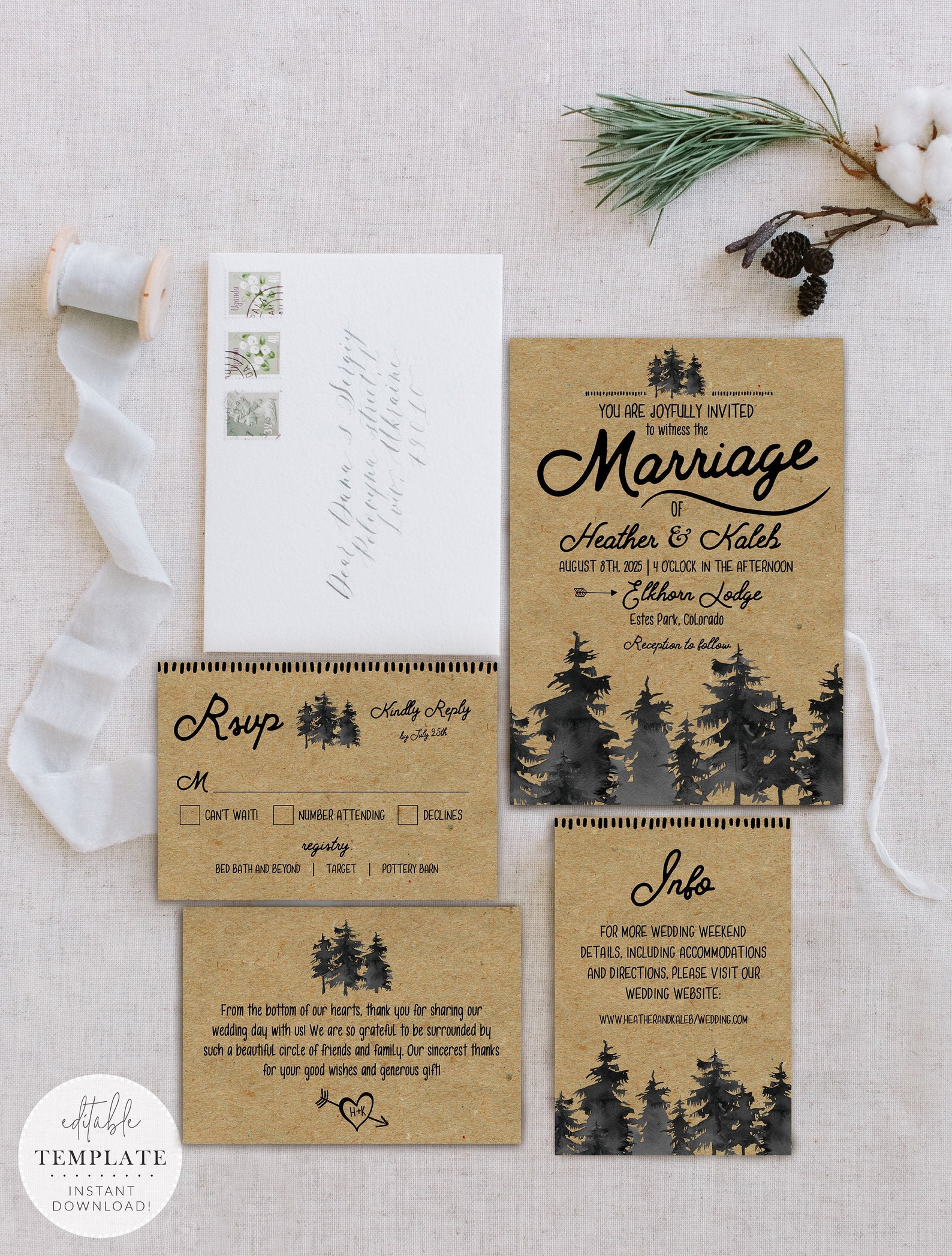 Rustic Forest Wedding Invitation Suite Rustic Pine Trees | Etsy