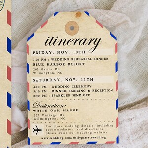 Vintage Airmail Wedding Invitation Suite! Luggage Tag Info Card ...