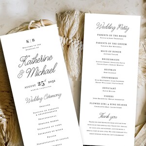Minimalist Wedding Program Template, Ceremony Program Card, Order of ...
