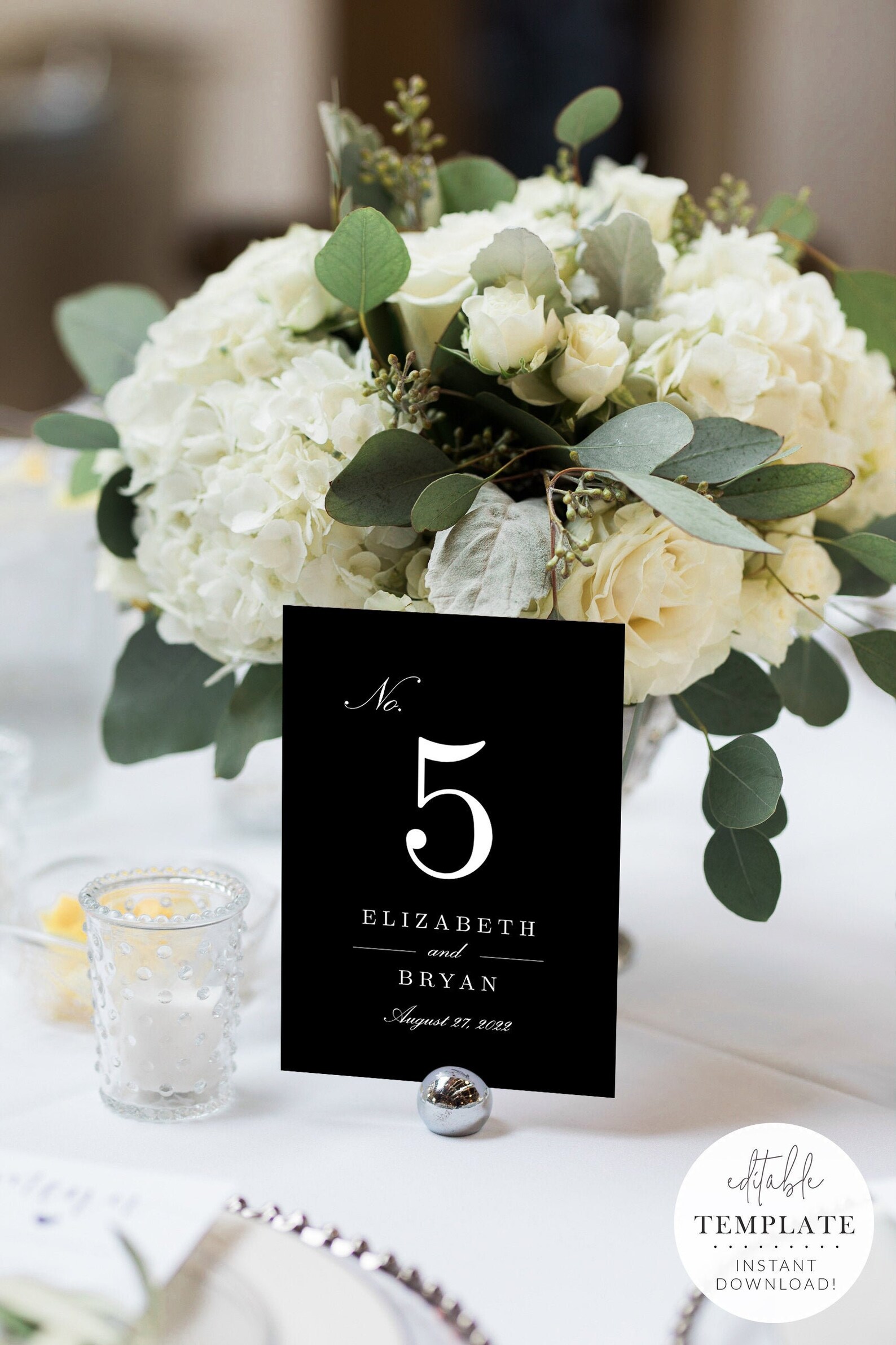 Editable Table Numbers, Modern Black, Elegant, Printable, Editable ...