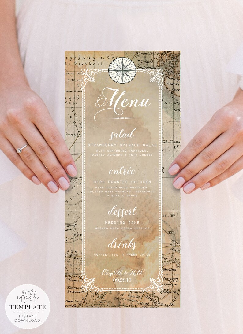 Vintage Travel Theme Wedding Menu Printable Editable - Etsy