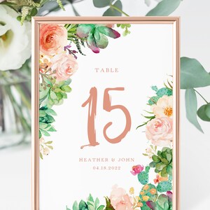 Editable Table Numbers Template, Succulents, Desert Blooms, Printable ...