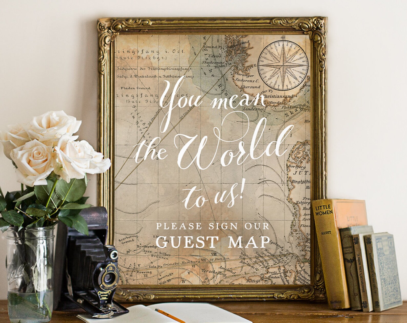 Guestbook Guest Map Sign you Mean the WORLD to - Etsy