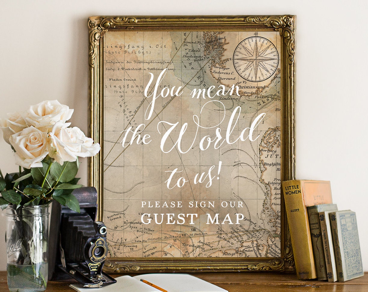 Guestbook Guest Map Sign You Mean the WORLD to | Etsy