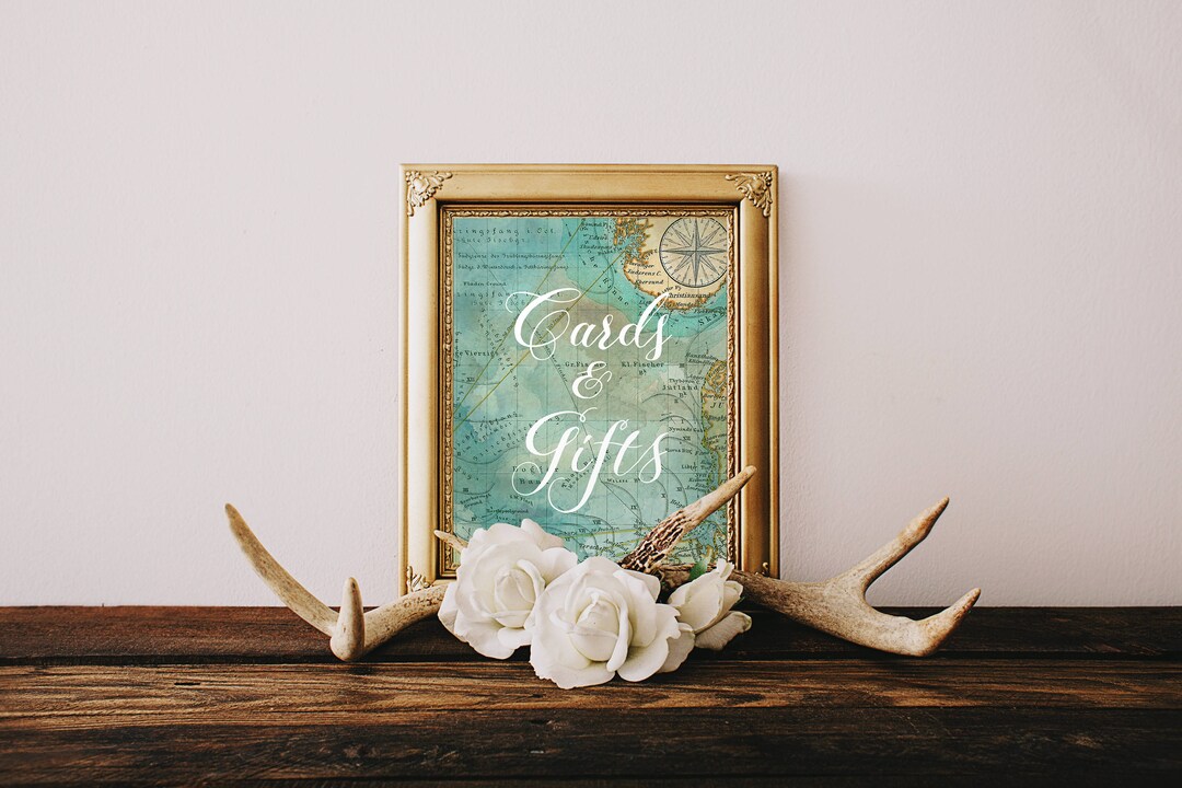 Printable "cards & Gifts" Wedding Sign, Map Travel Themed, Instant ...