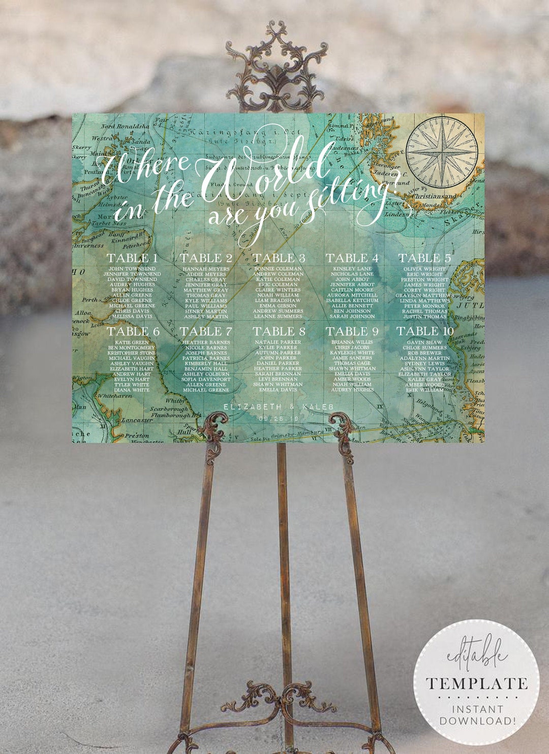 Travel Theme Seating Chart Sign, "where in the World Are You Sitting ...