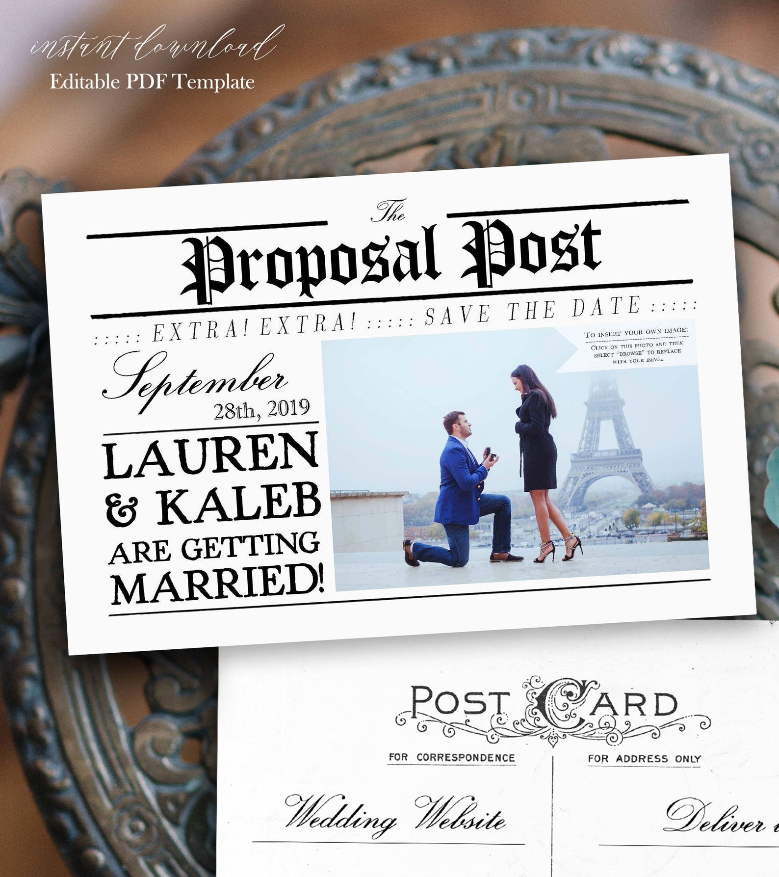 Newspaper Style Save-the-date! Postcard, Editable Template, 4x6 Inches ...