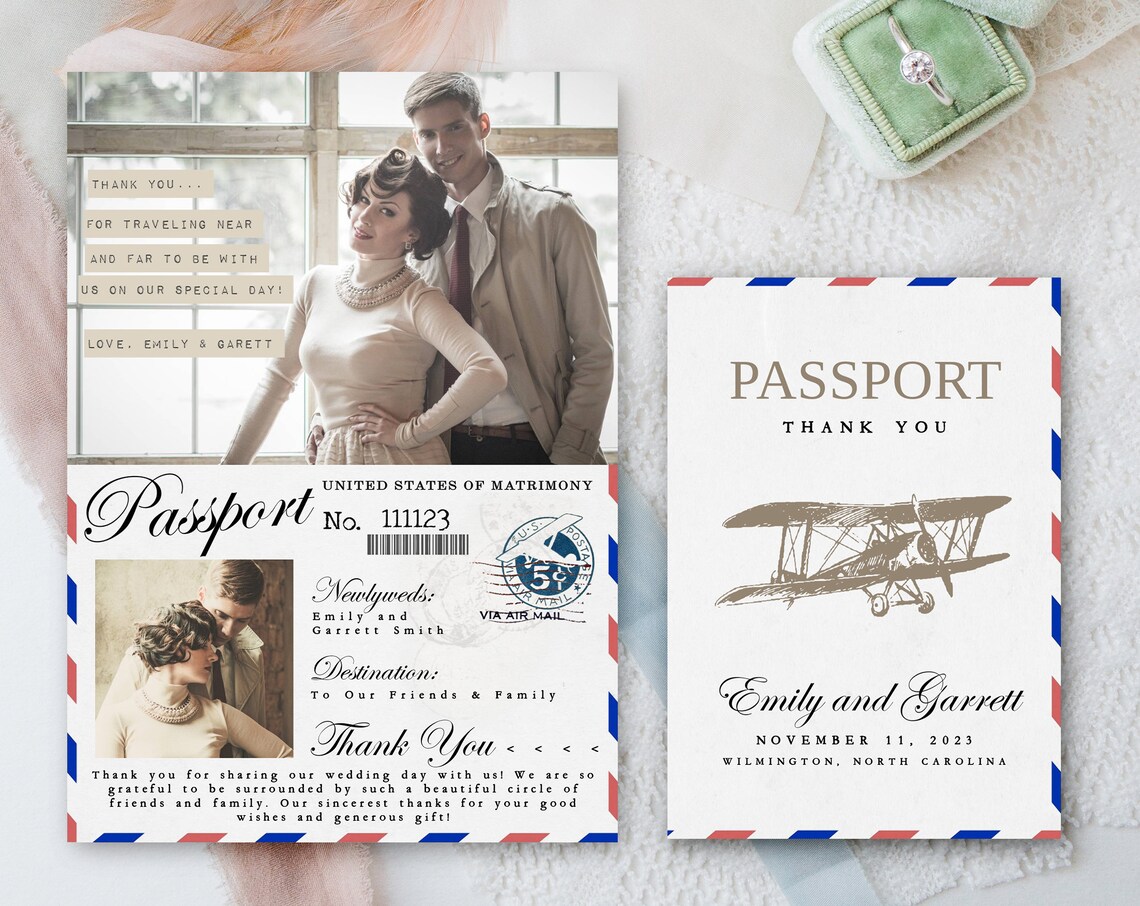 Vintage Airmail Wedding Invitation Suite! Luggage Tag Info Card ...