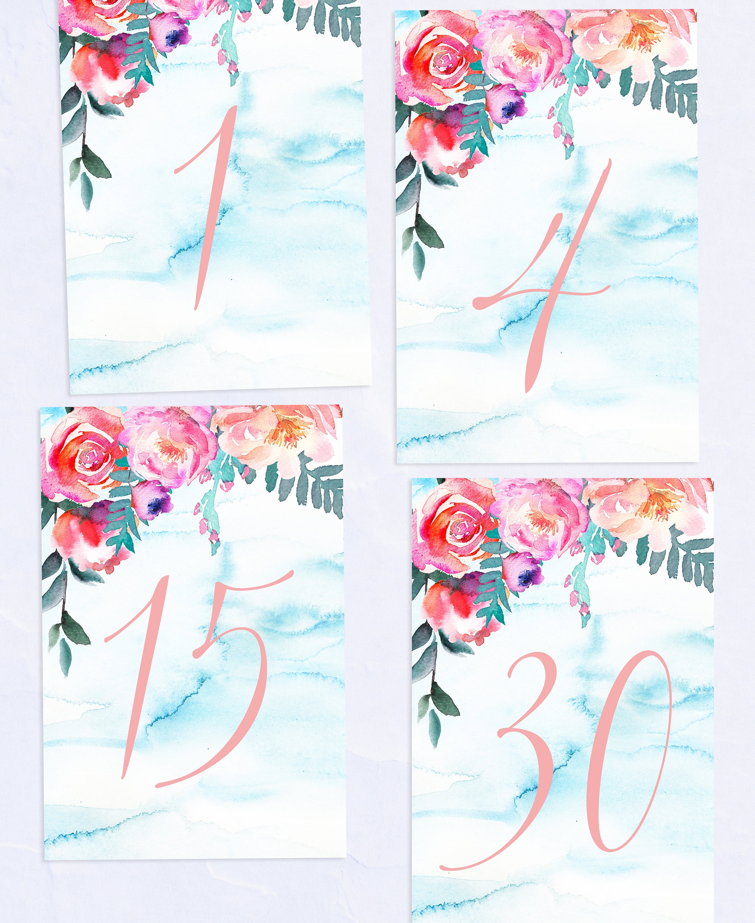 Watercolor Table Numbers 1-30 Floral Boho Garden Weddings | Etsy