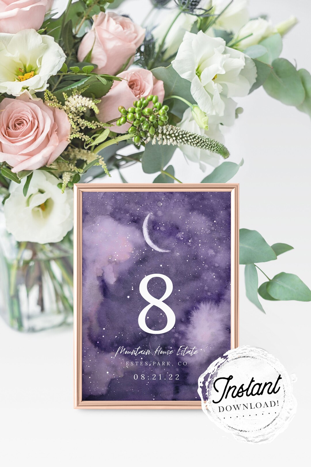 Editable Table Numbers Template, Violet Galaxy Printable, Instant ...
