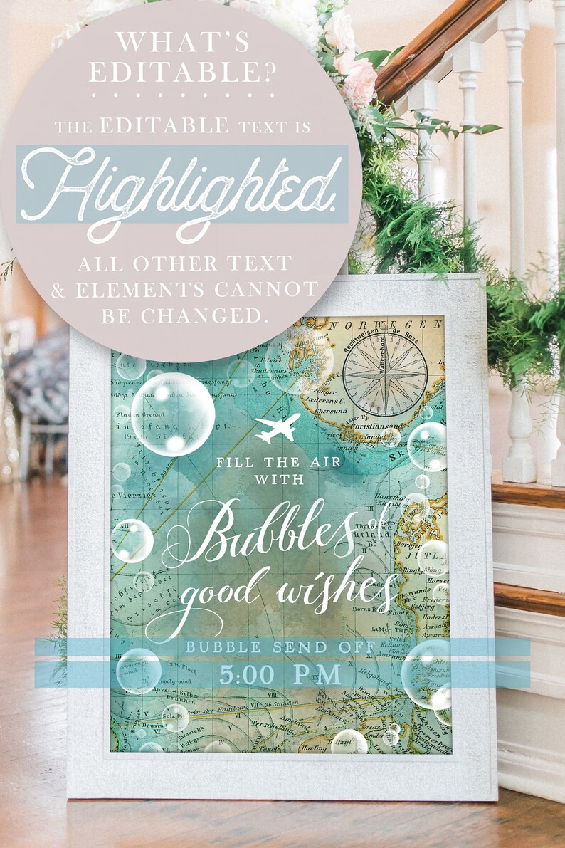 Bubble Send off Sign Green Map Travel Design Printable - Etsy