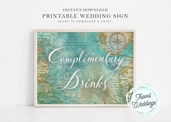Printable complimentary Drinks Wedding Sign Party - Etsy