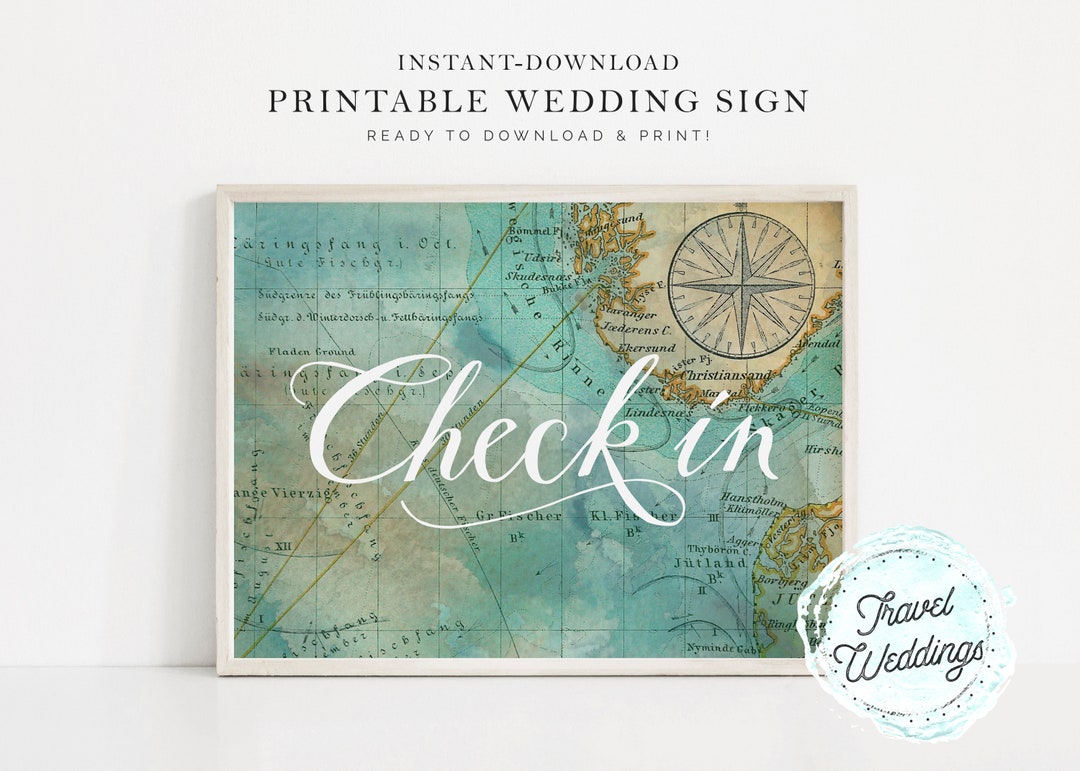 Printable "check In" Wedding Sign, Map Travel Theme, Instant-download ...