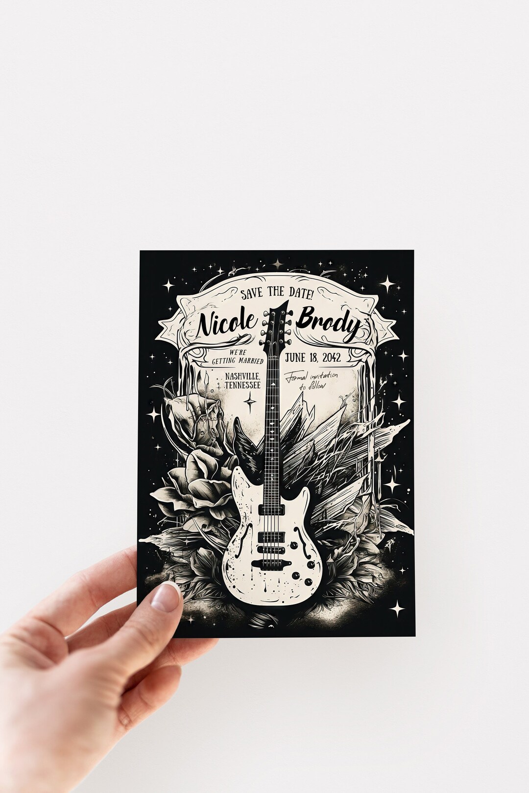 Edgy Rock 'N' Roll Music-inspired Save the Date Card or Wedding ...