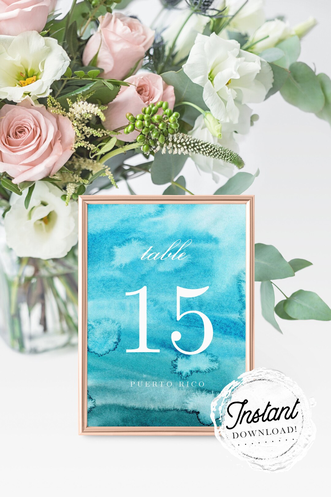 Editable Table Numbers Template, Turquoise, Printable, Instant Download ...