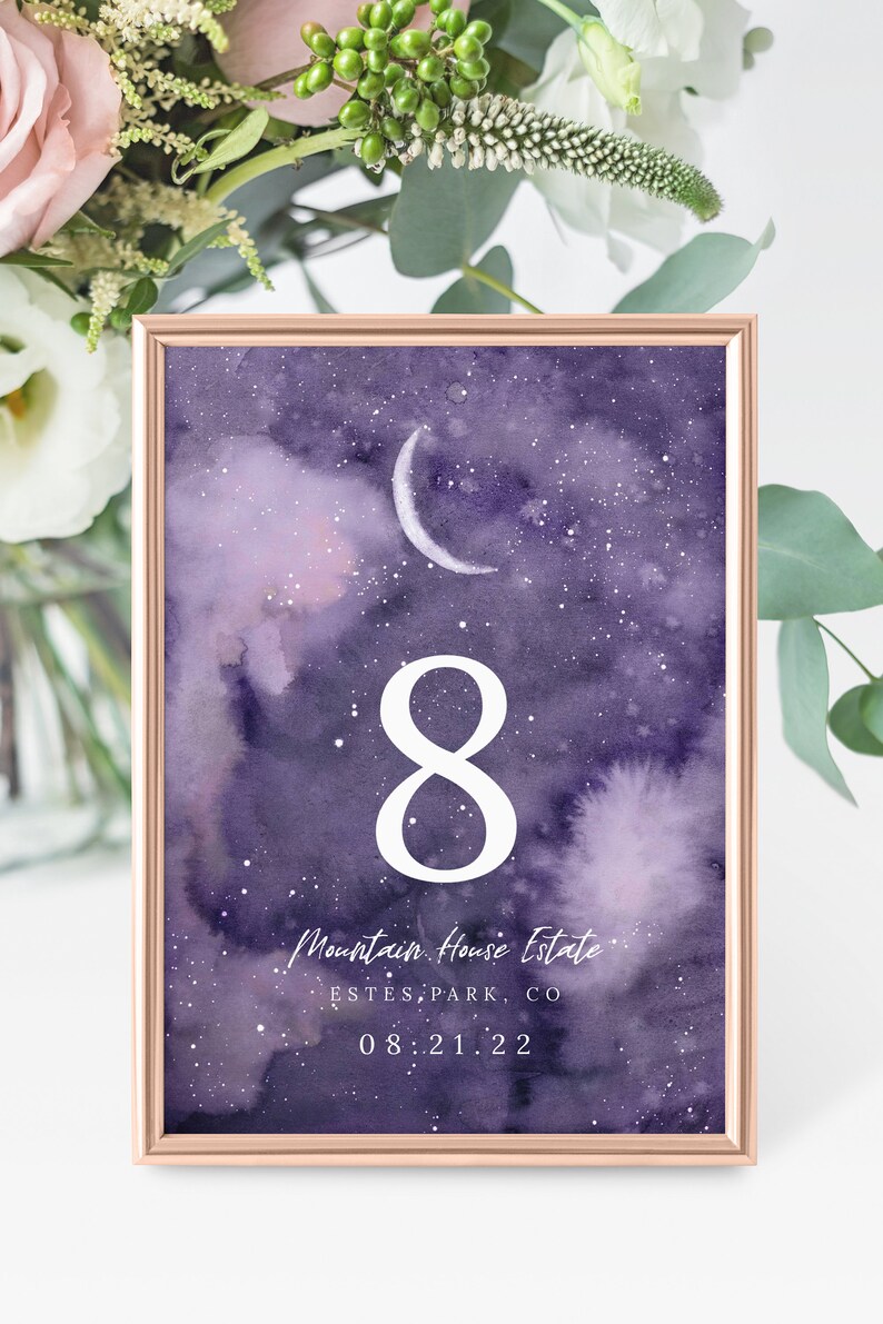 Editable Table Numbers Template Violet Galaxy Printable - Etsy