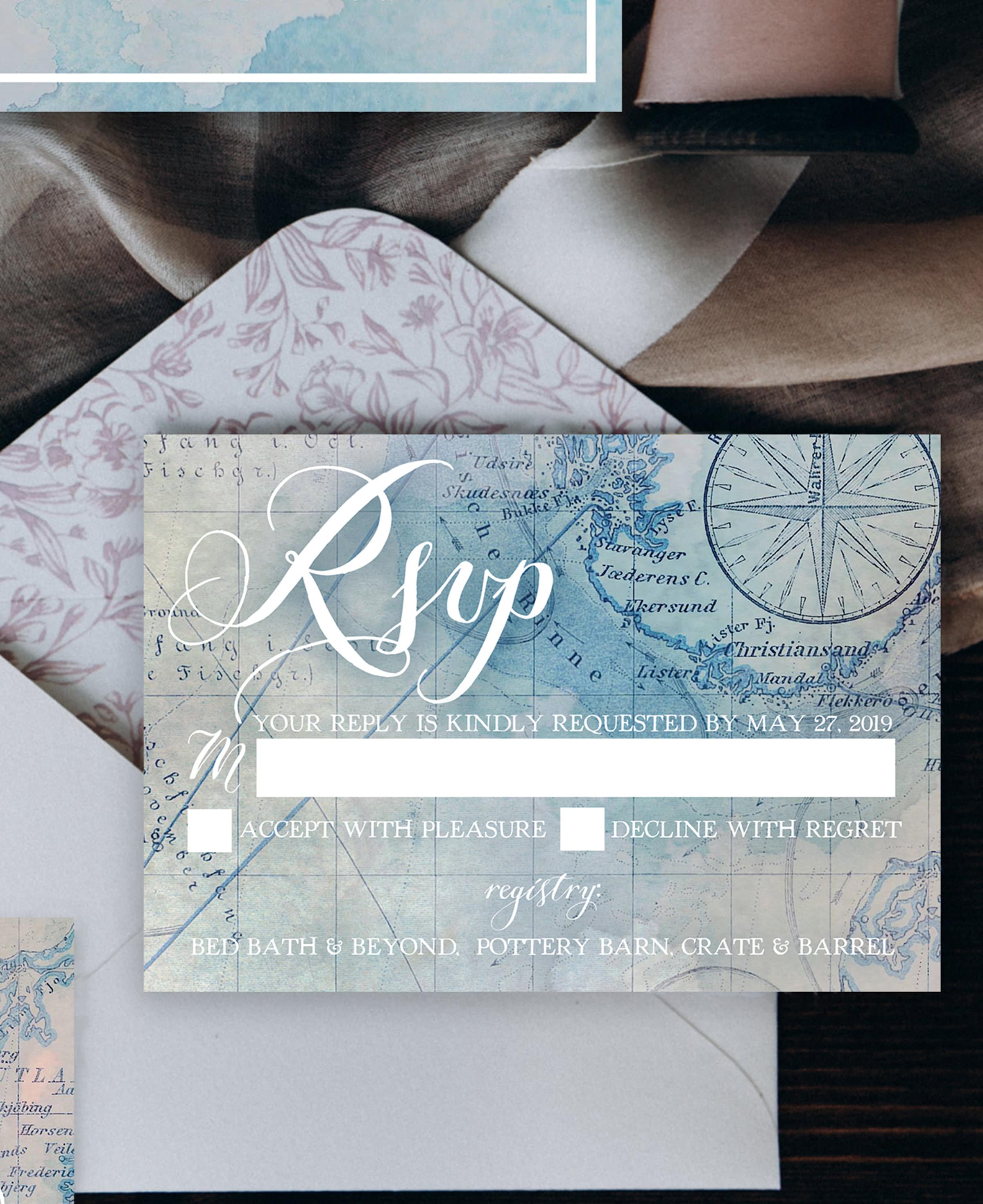 Travel Theme Wedding Invitation Suite Vintage Blue Map | Etsy