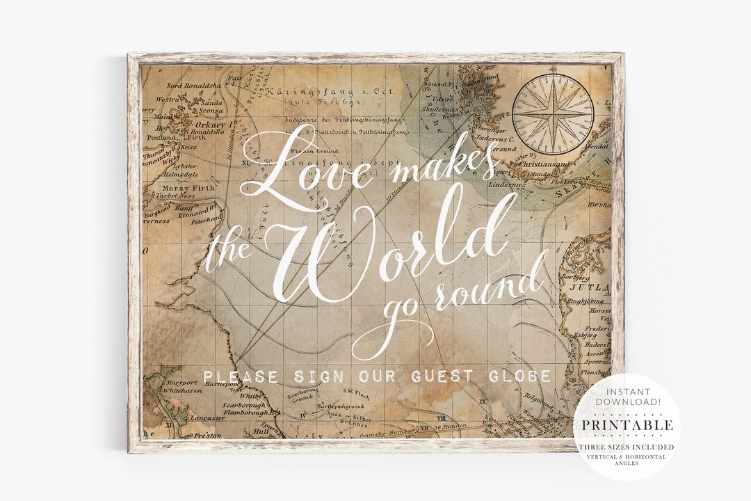Vintage Map "please Sign Our Guest Globe" Printable Wedding Guestbook ...