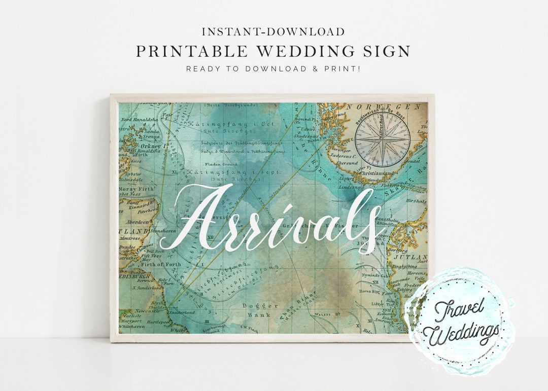 Printable "arrivals" Wedding Sign, Map Travel Theme, Instant-download ...