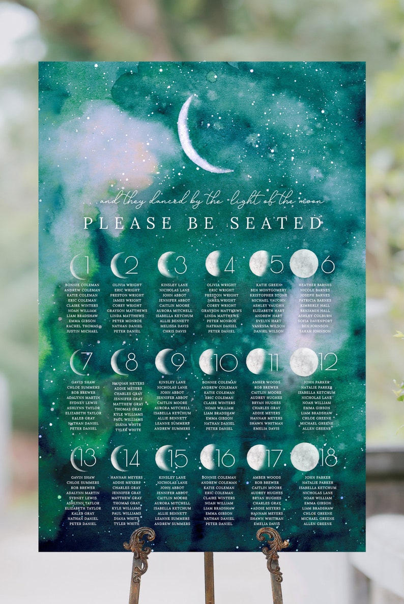 Moon Phases Seating Chart Editable Template Printable Table - Etsy