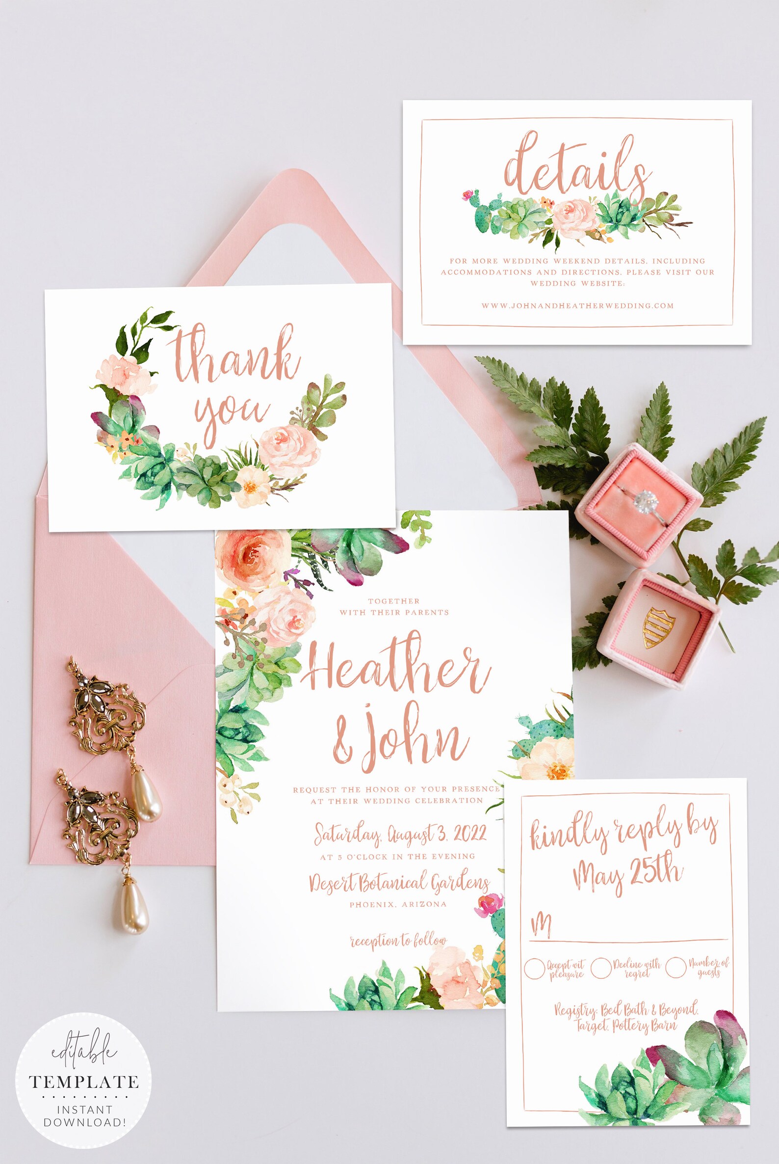 Succulent Blooms Collection Editable Template Printable | Etsy