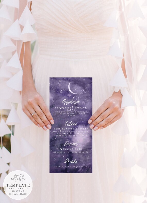 Wedding Menu Violet Galaxy Collection Celestial Printable | Etsy