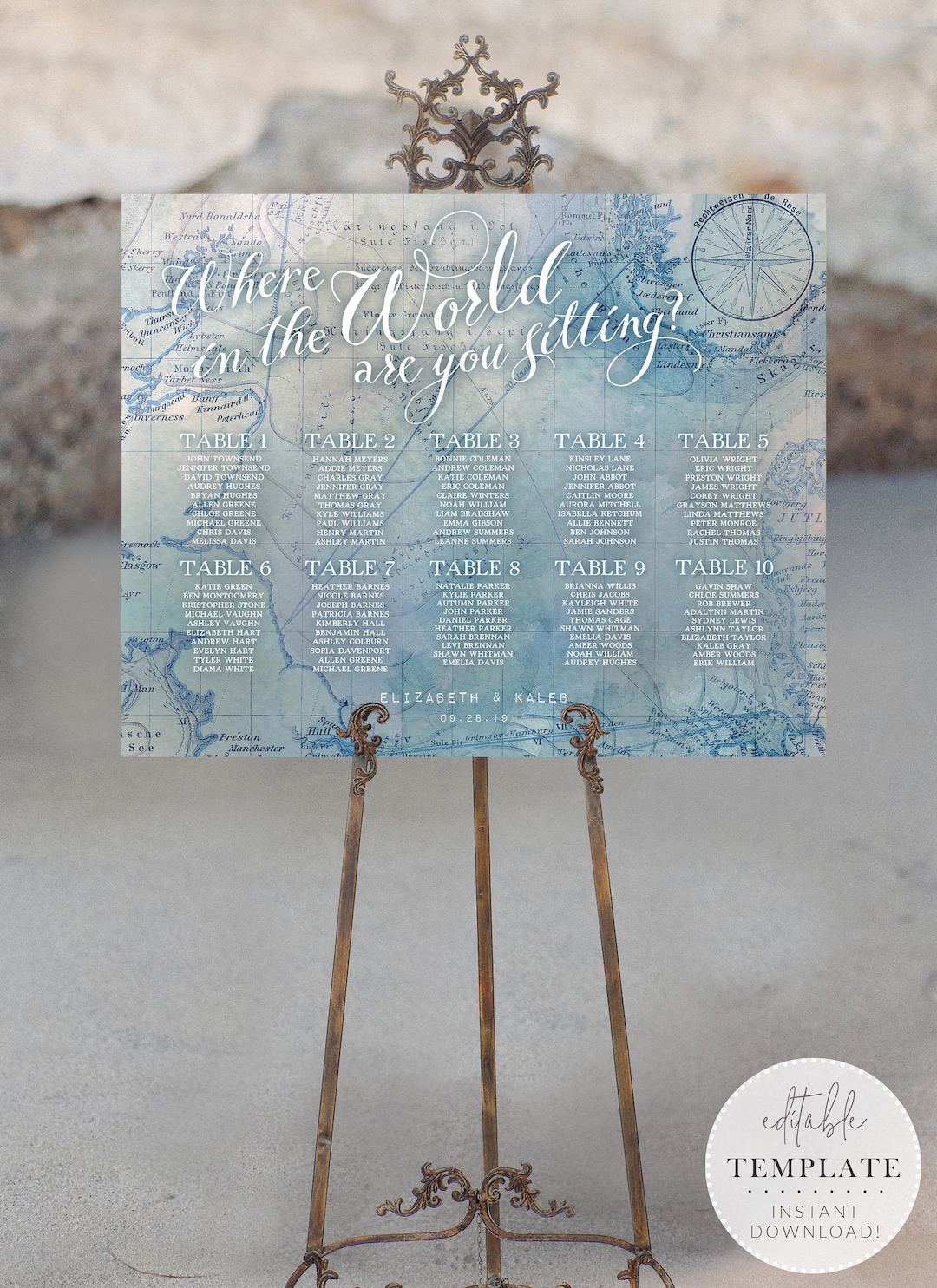 Travel Theme Seating Chart Sign, "where in the World Are You Sitting ...