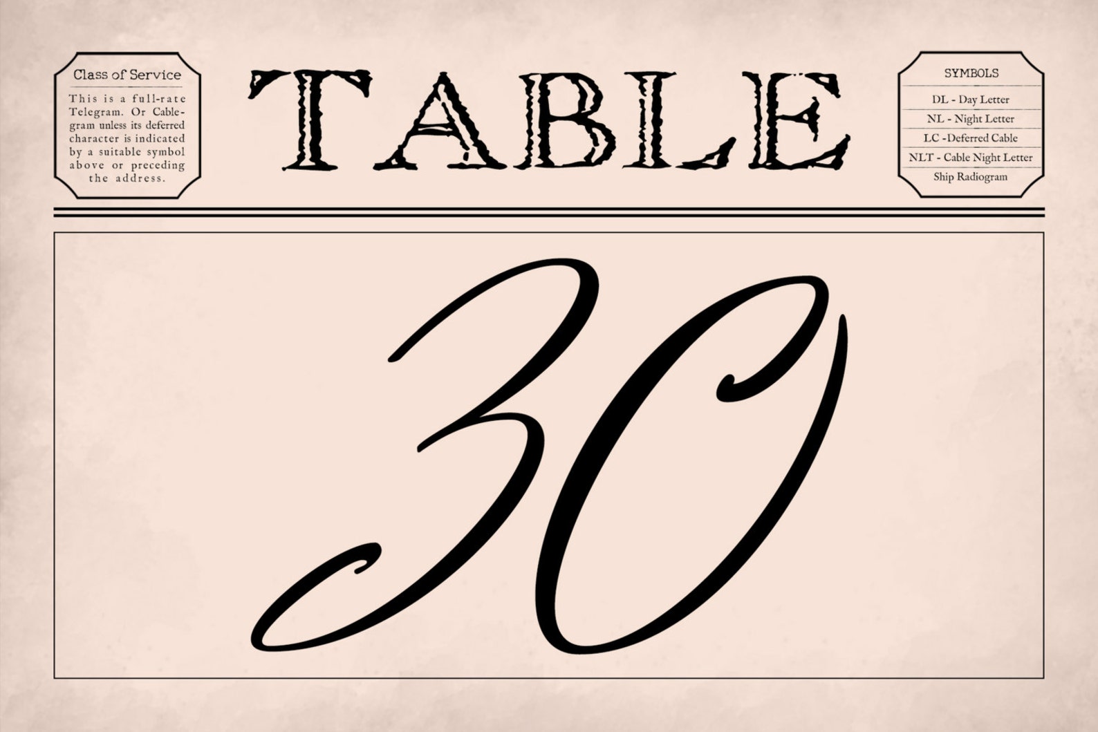 Vintage Telegram-style Table Numbers 1-30, Instant Download! Each Table ...