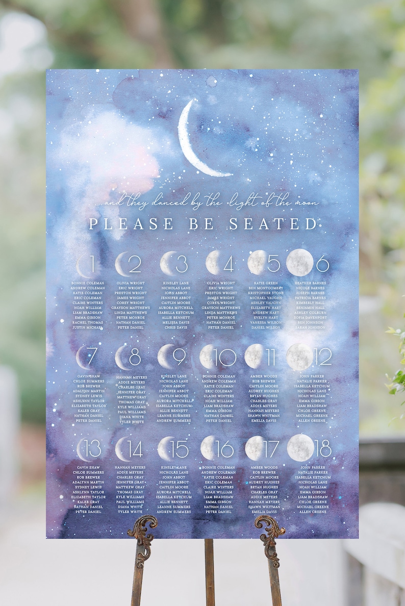 Moon Phases Seating Chart Editable Template Printable Table - Etsy