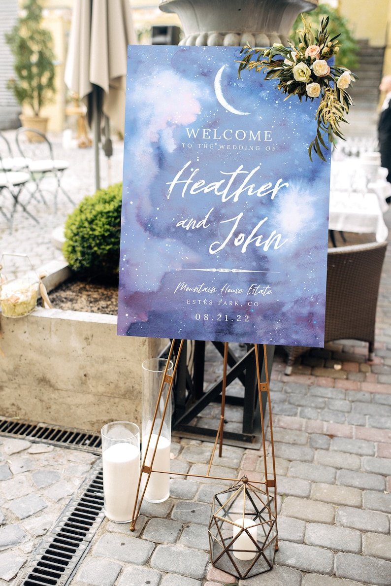 Blue Galaxy Welcome Sign Editable Template Weddings Events - Etsy