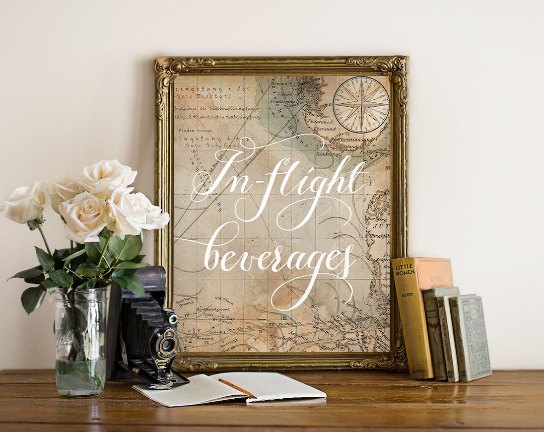 Printable "in-flight Beverages" Wedding Sign, Vintage Travel-themed ...