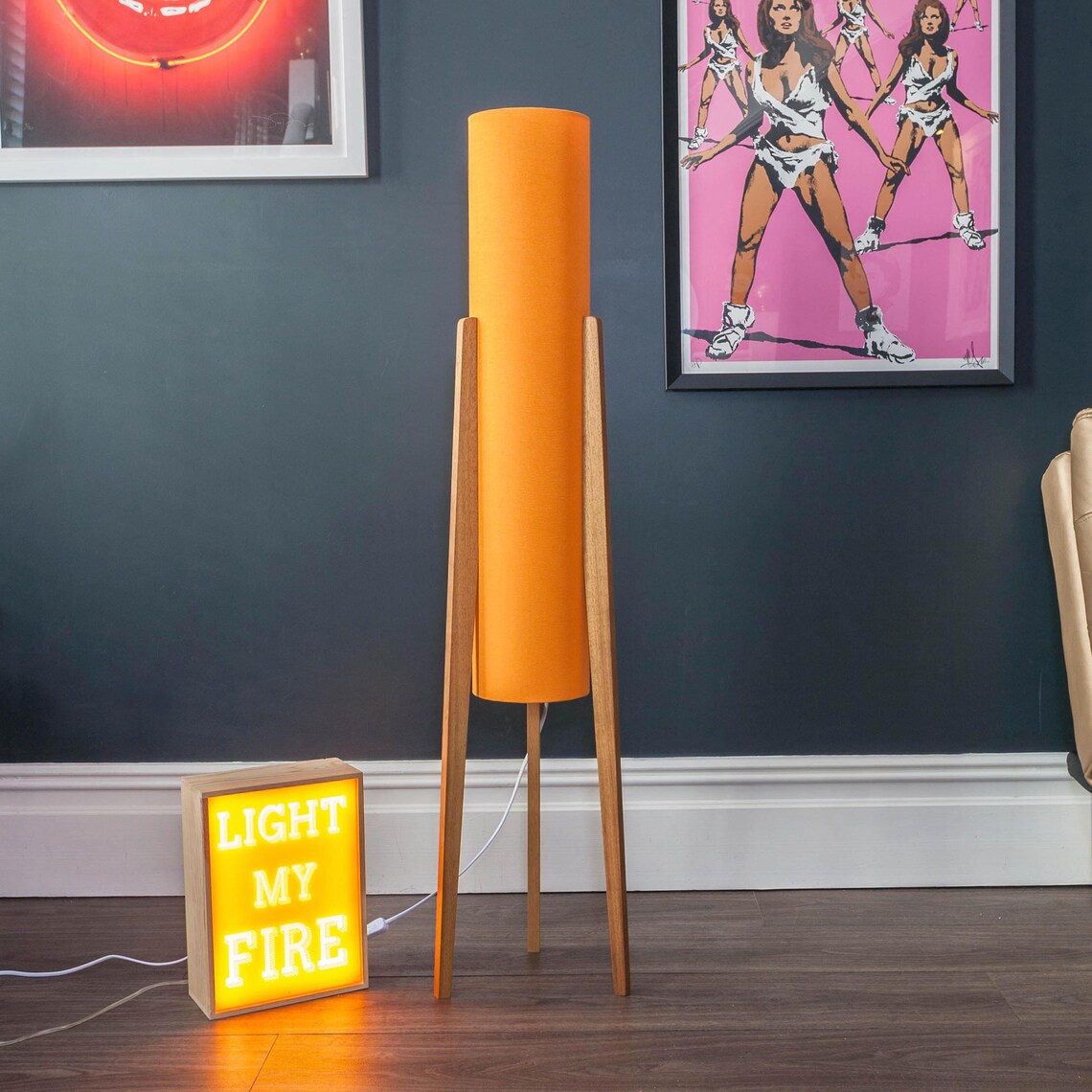 Tall Retro Orange Rocket Floor Lamp Teak Legs | Etsy