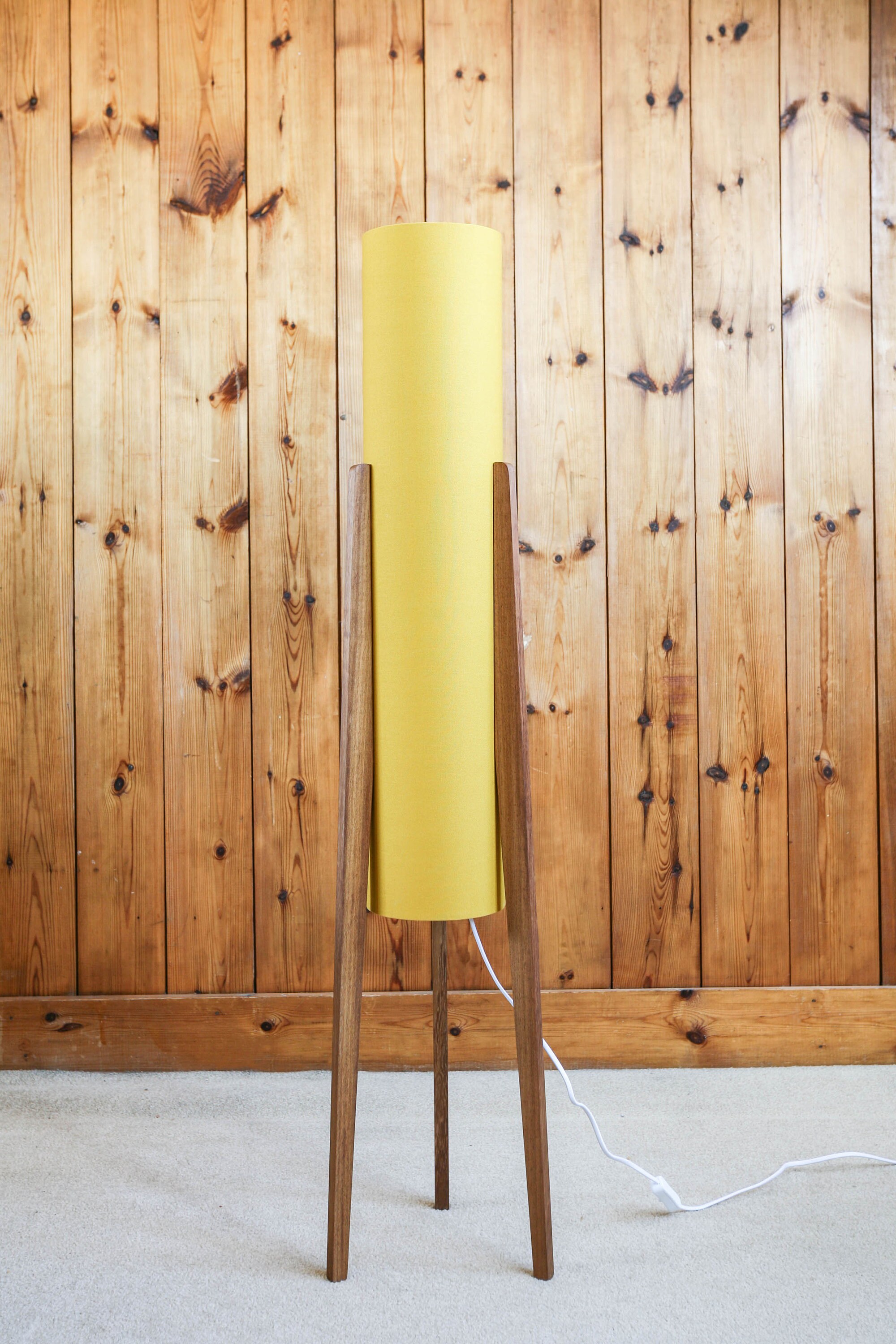 Tall Retro Mustard Rocket Floor Lamp - Teak Legs - Etsy UK