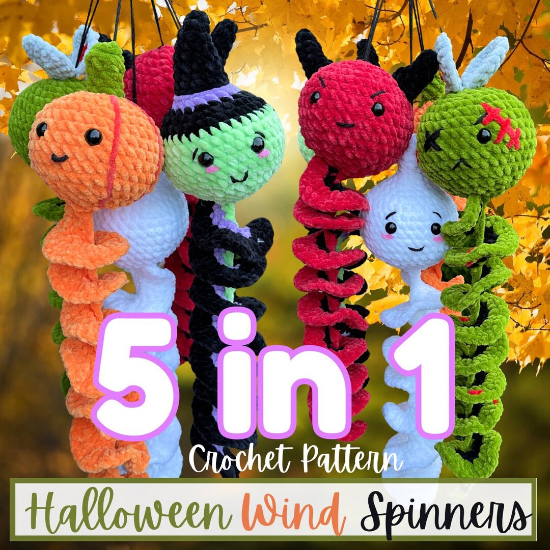 Halloween Crochet Wind Spinner Pattern: Ghost, Pumpkin, Witch Plushies ...