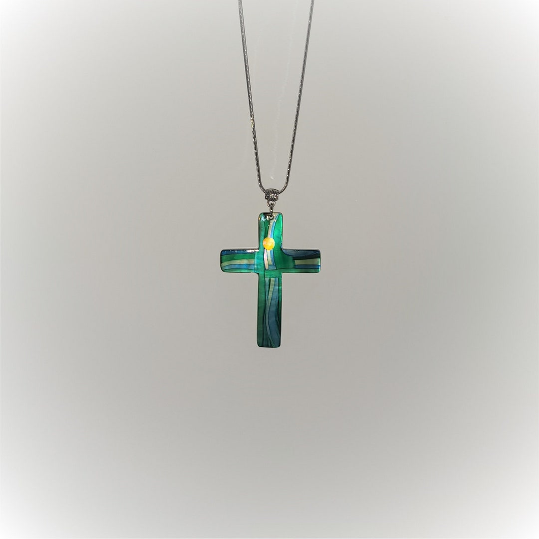 Green Cross Necklace - Etsy
