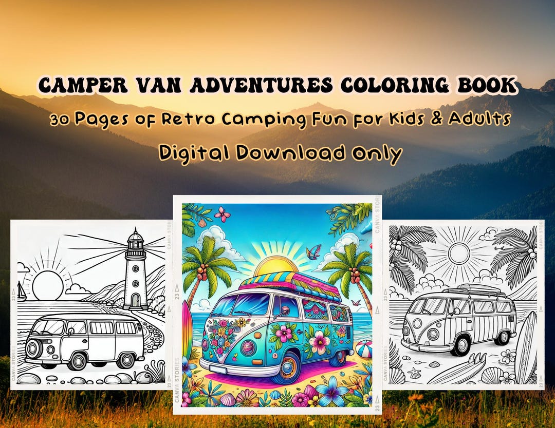 Camper Van Coloring Book: Retro Camping Adventures (digital Download ...