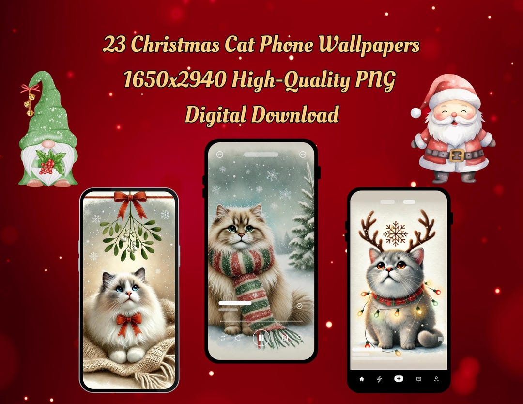 23 Christmas Cat Phone Wallpapers | 1650x2940 High-quality PNG Digital ...