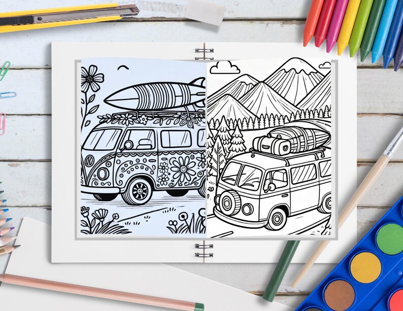 Camper Van Coloring Book: Retro Camping Adventures (digital Download ...