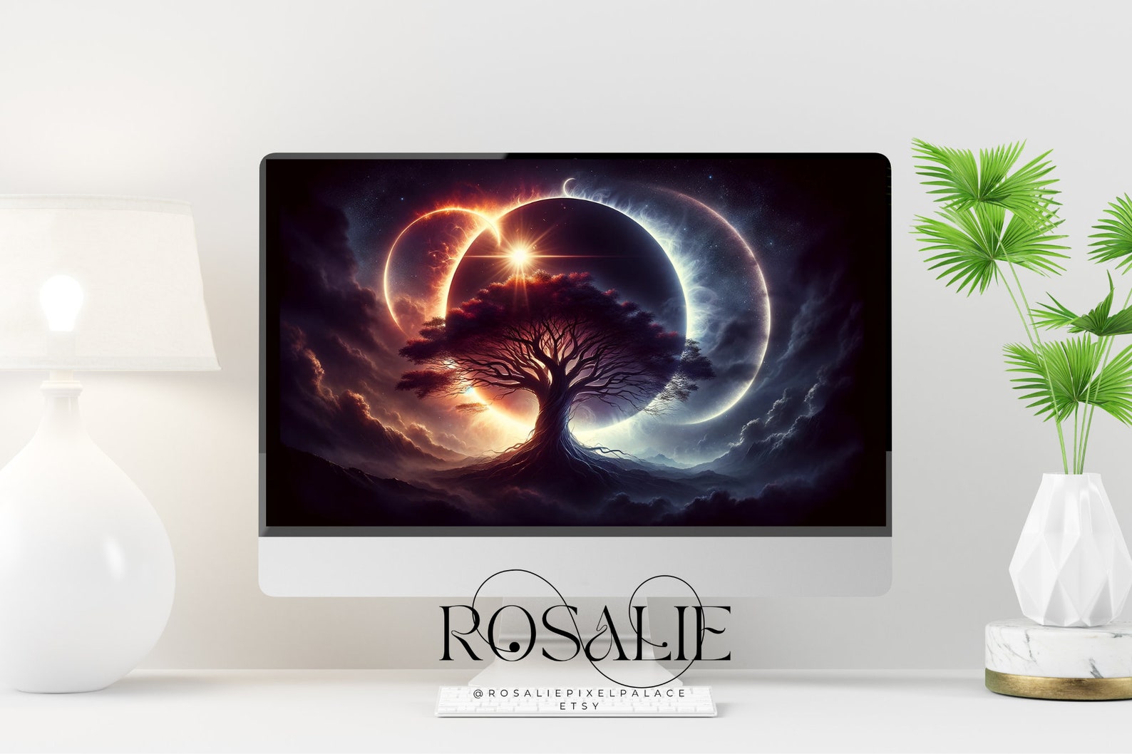 Digital Magical Celestial Tree of Life Wallpaper Enchanting Fantasy ...