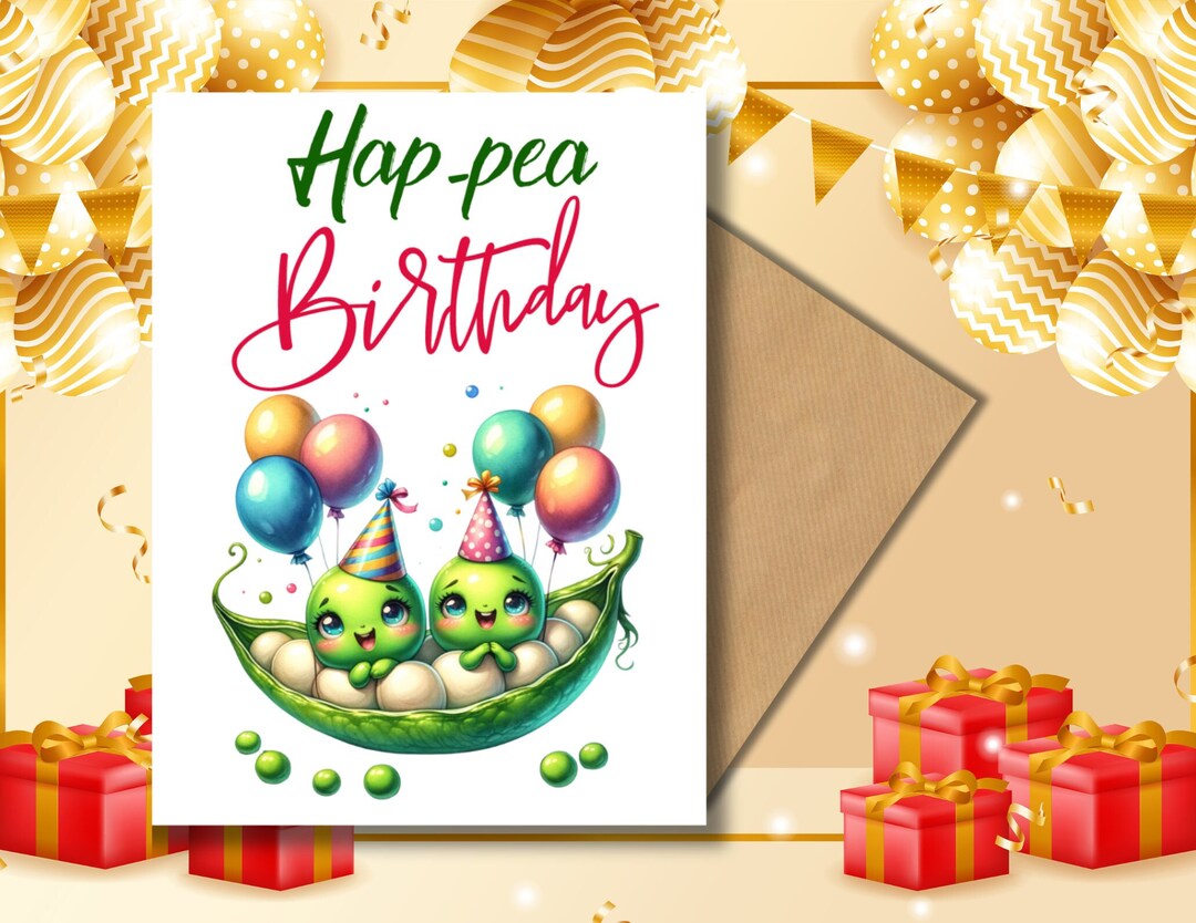 Joyful 'hap-pea' Birthday Card - Cute Peas in a Pod Celebration - Funny ...