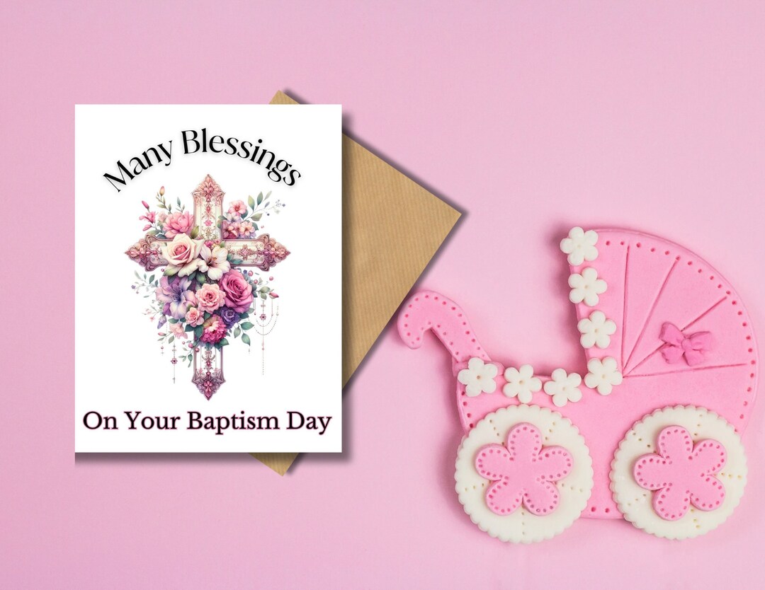 Baptism Card for Girl With Floral Cross, Handmade Blessings Greeting ...