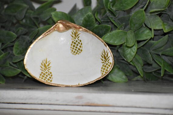 Golden Pineapple Decoupage Shell Local Cape Cod Gift Clam | Etsy