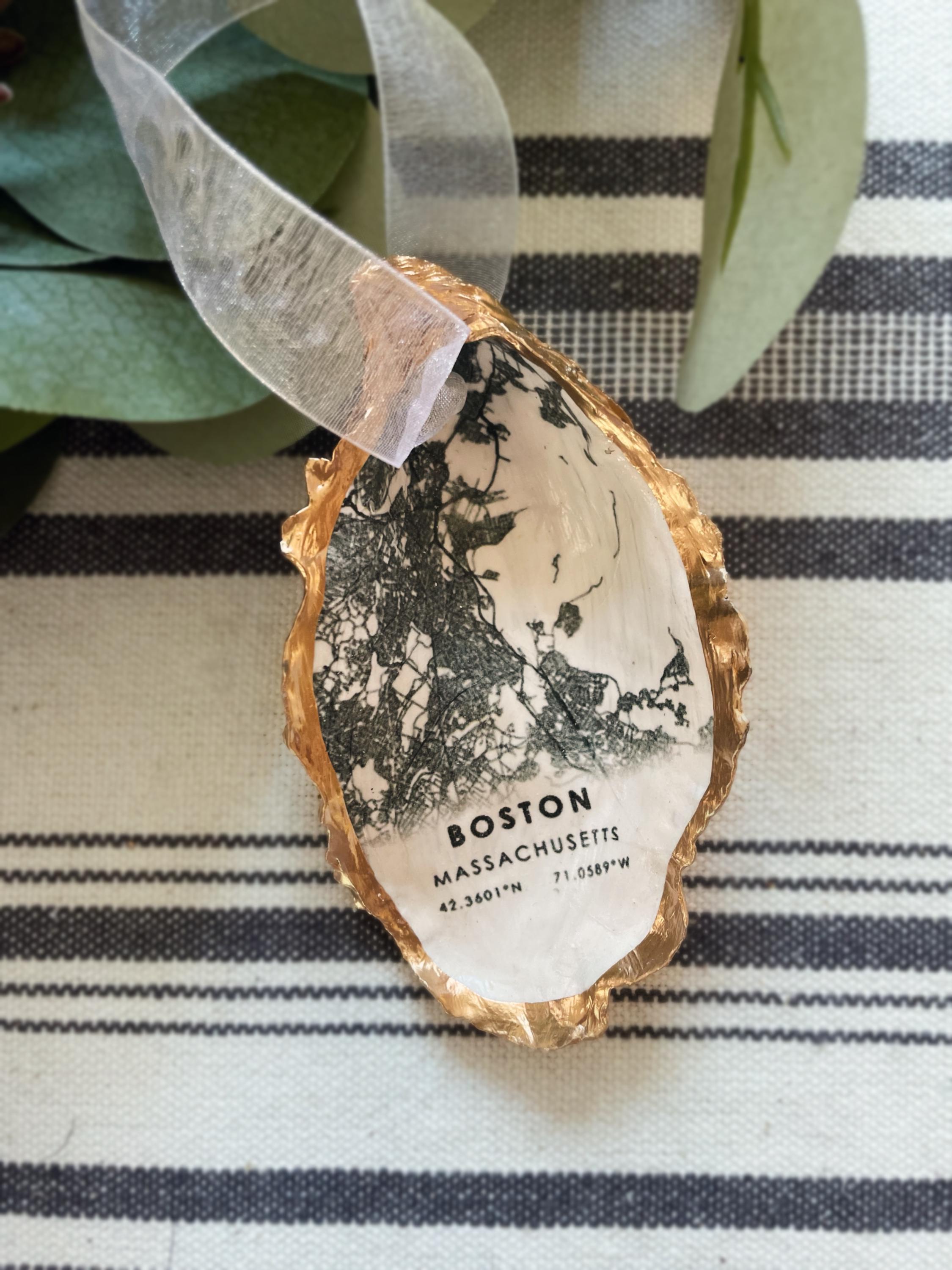 Boston, Massachusetts Oyster Shell Ornament | Black and White | Multi ...