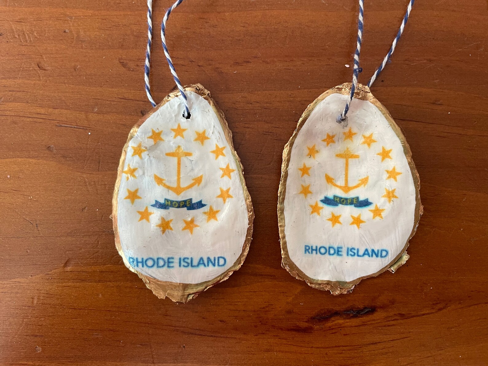Rhode Island | Anchor Nautical Flag | Oyster Shell Ornament | Gifts for ...