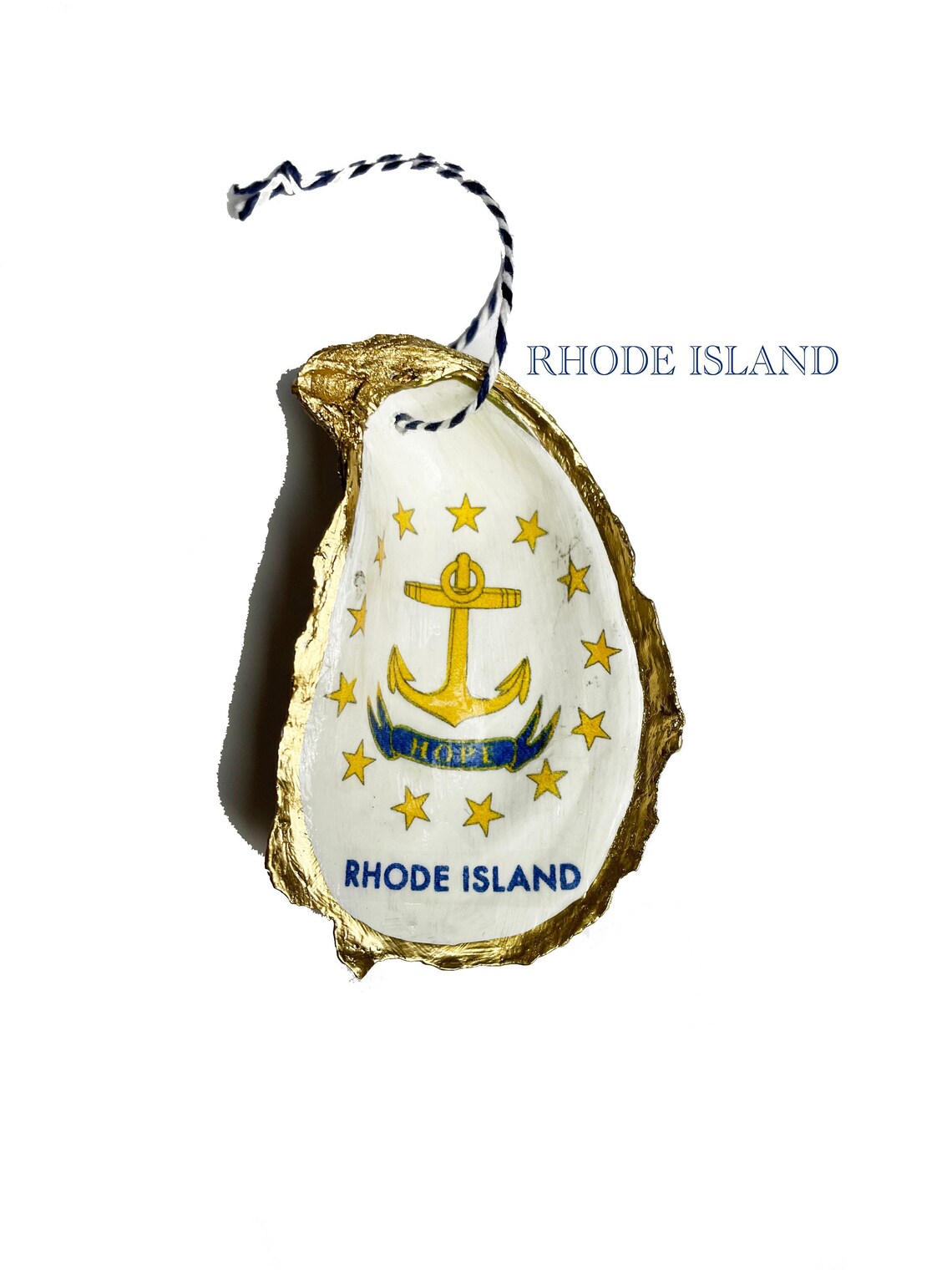 Rhode Island | Anchor Nautical Flag | Oyster Shell Ornament | Gifts for ...